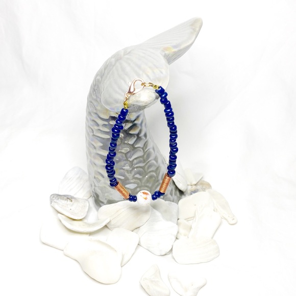 ShanRiLa | Jewelry | Deep Blue Copper Splash White Glass With Copper ...